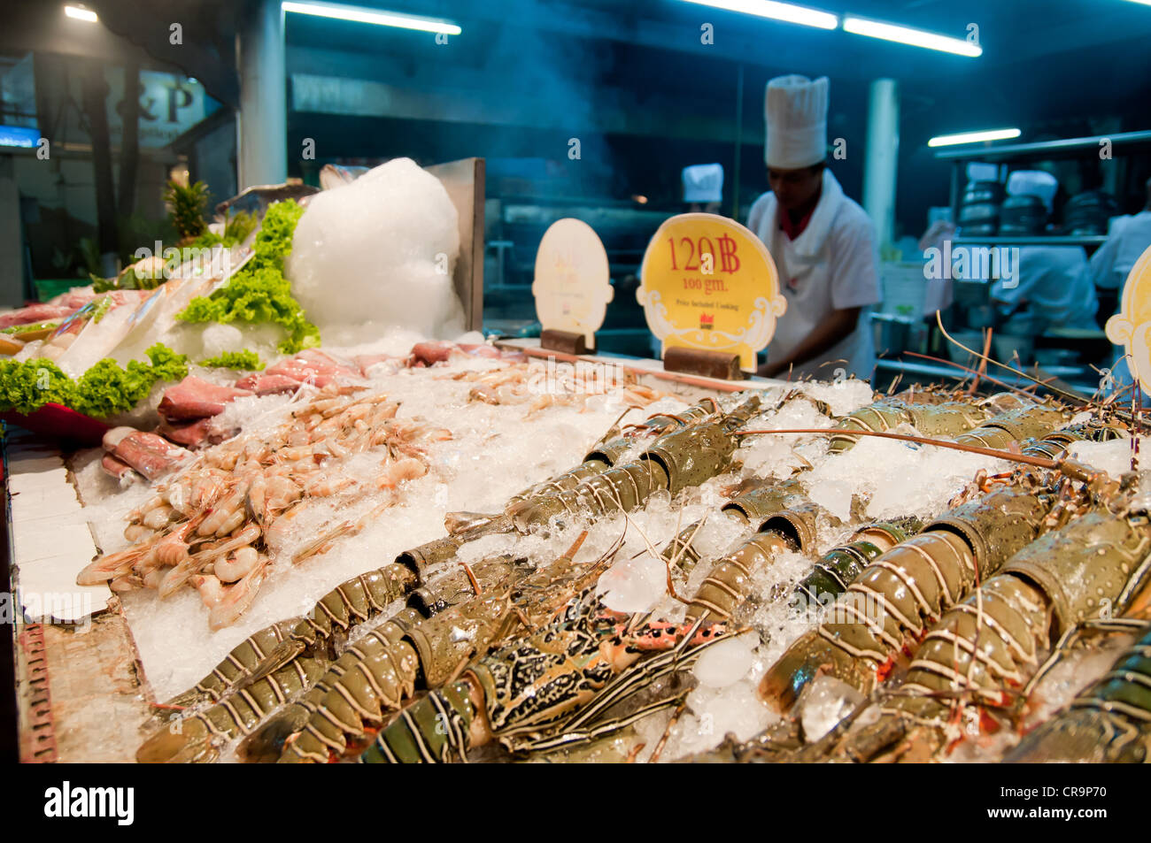 Seafood in open kitchen restaurant, Phuket, Thailand Stock Photo - Alamy