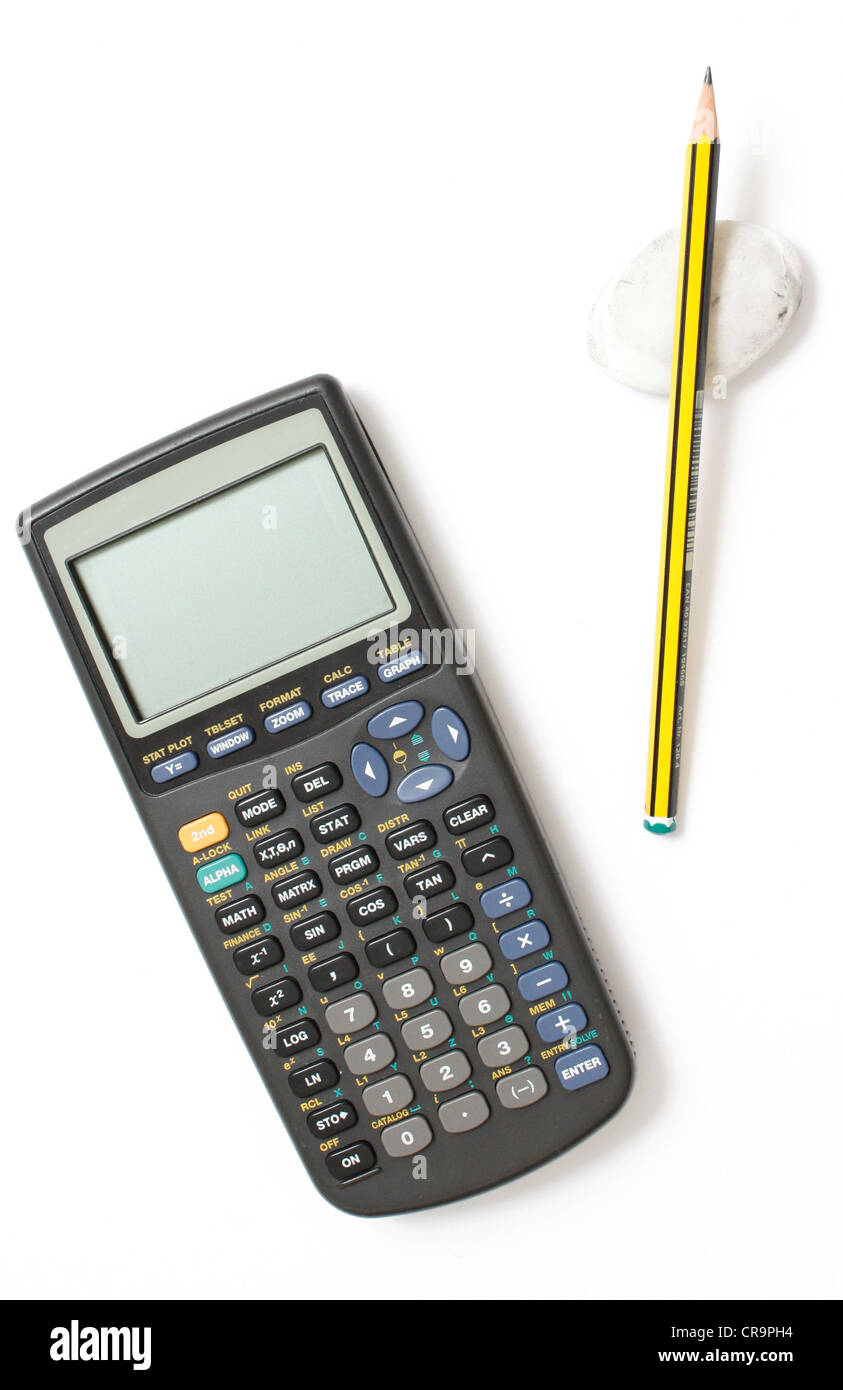 Calculator and pencil Stock Photo - Alamy