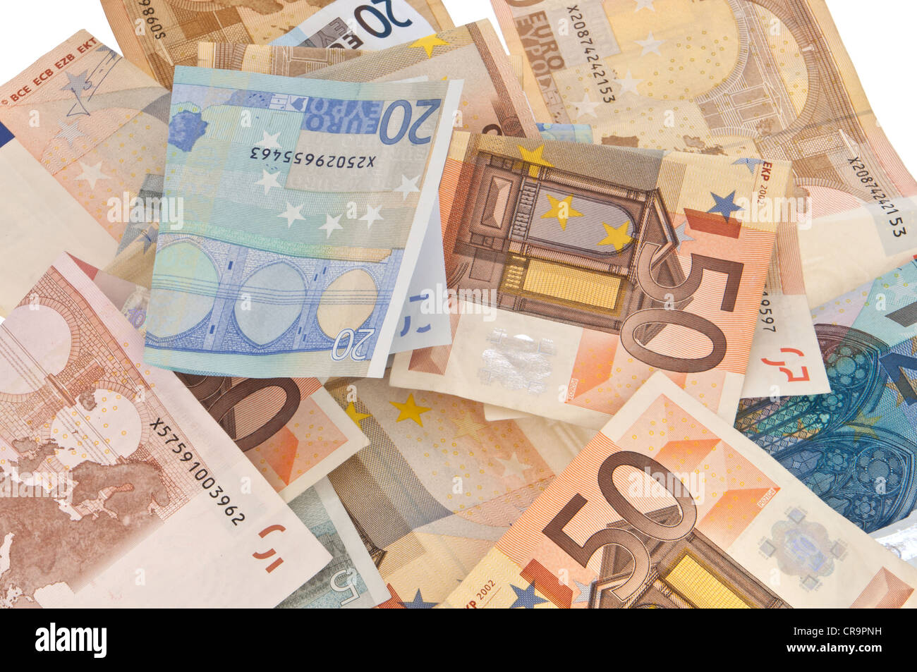 European bills isolated on white background Stock Photo - Alamy