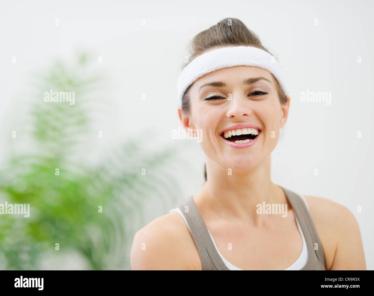 Portrait of smiling fitness woman Stock Photo - Alamy