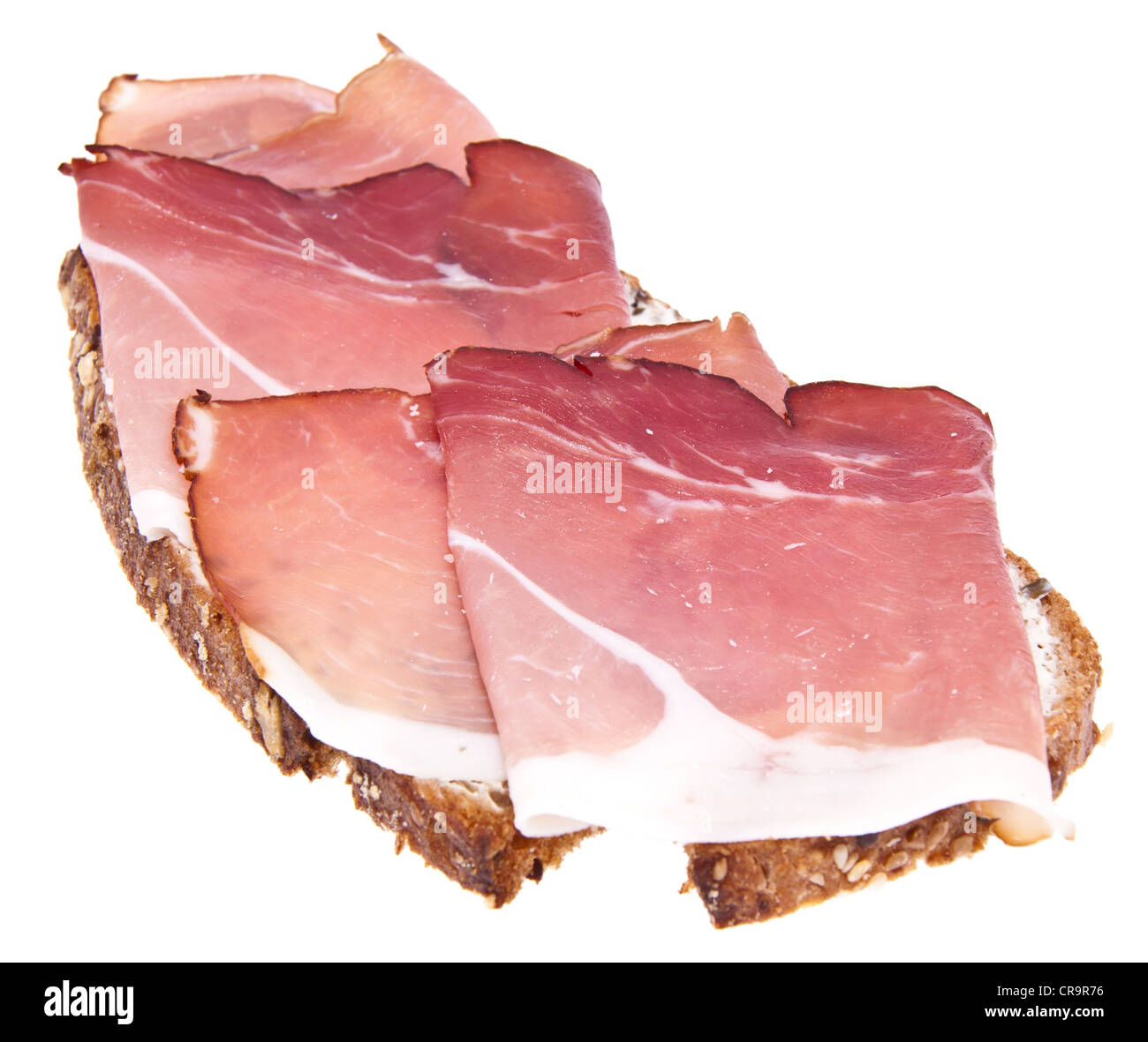 Bread with ham isolated on white background with clipping paths Stock ...