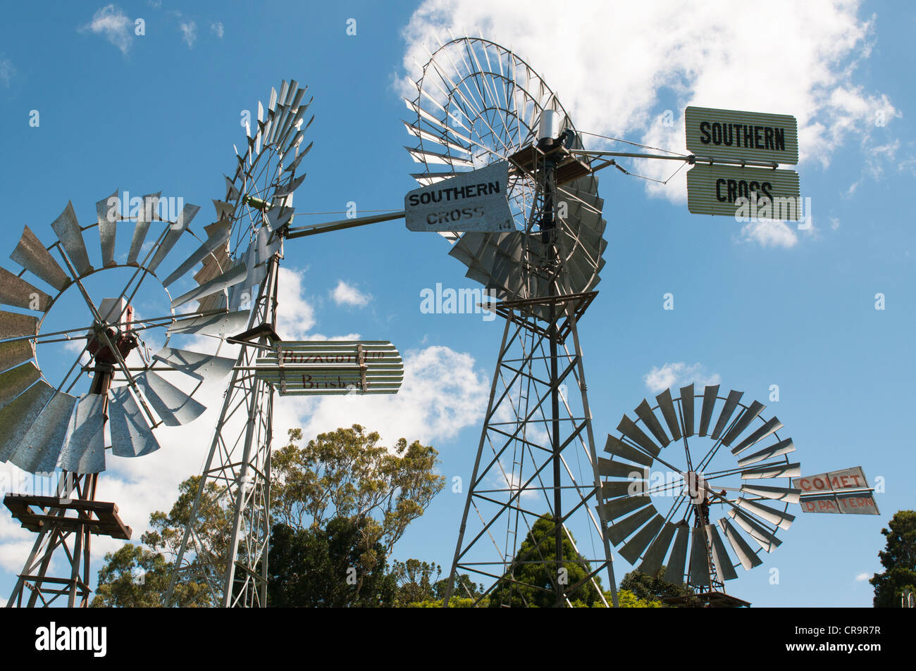 A display of windmills as used extensively in outback Australia to lift ...