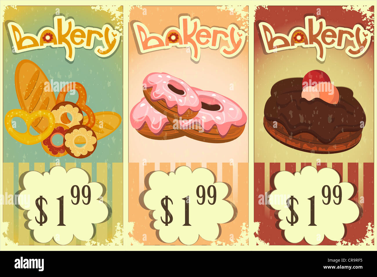 bakery price tags Vintage retro Style with hand drawn text Bakery ...