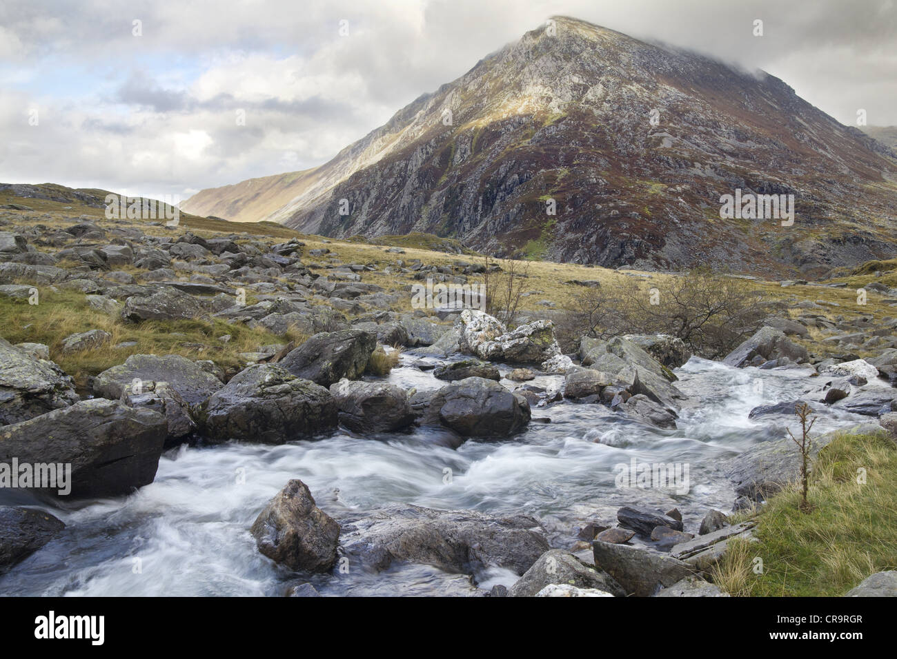 The Afon (River) Idwal flows down towards Llyn Ogwen, with Pen Yr Ole ...