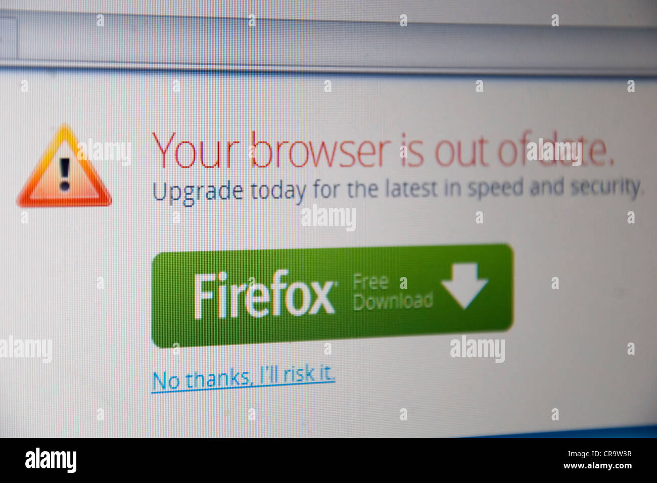 Firefox out of date message photographed on a computer screen Stock ...
