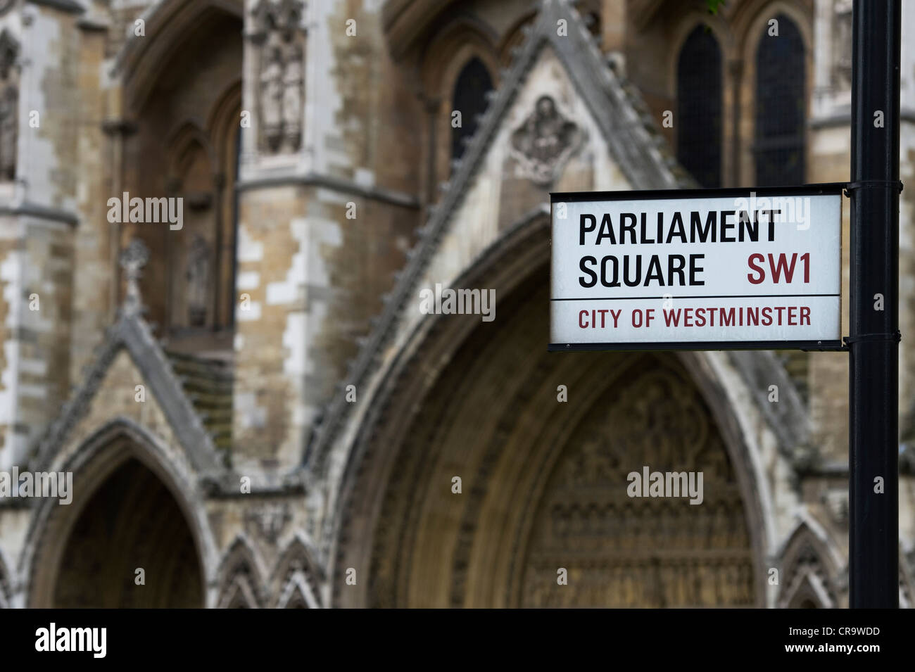 Parliament square sign in front of Westminster Abbey. London, England ...