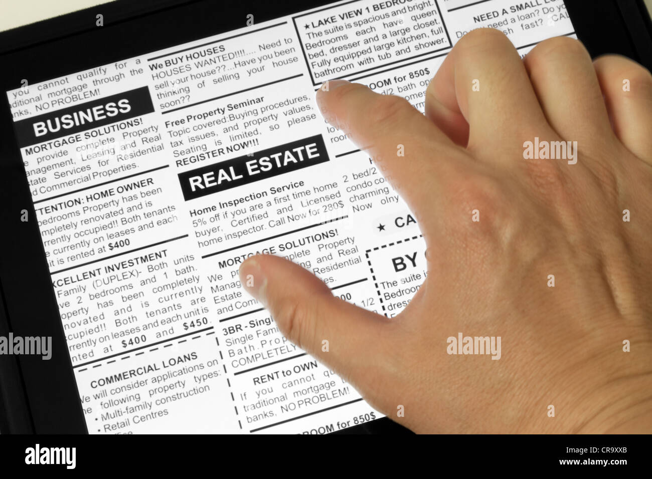 Fake Classified Ad, newspaper and Touch Screen, Real estate concept ...