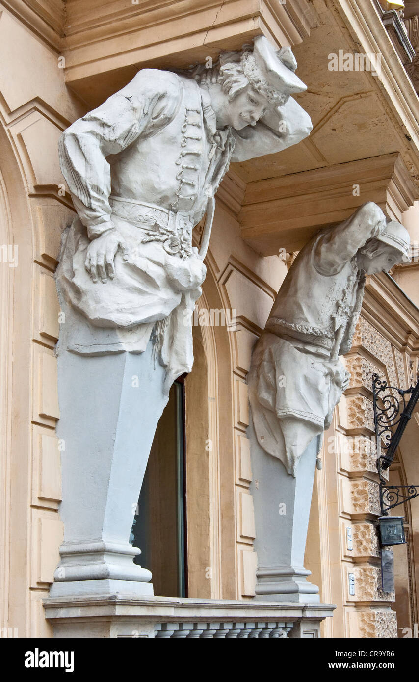 Telamons, male figures used as columns, at building on Mokotowska ...