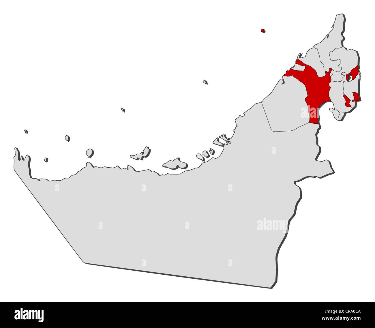 Political map of the United Arab Emirates with the several emirates ...