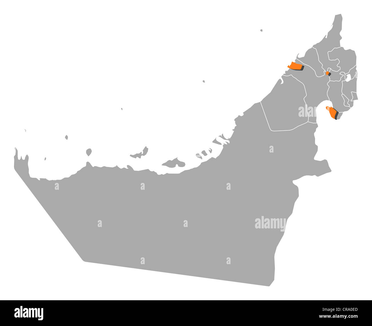 Political map of the United Arab Emirates with the several emirates ...