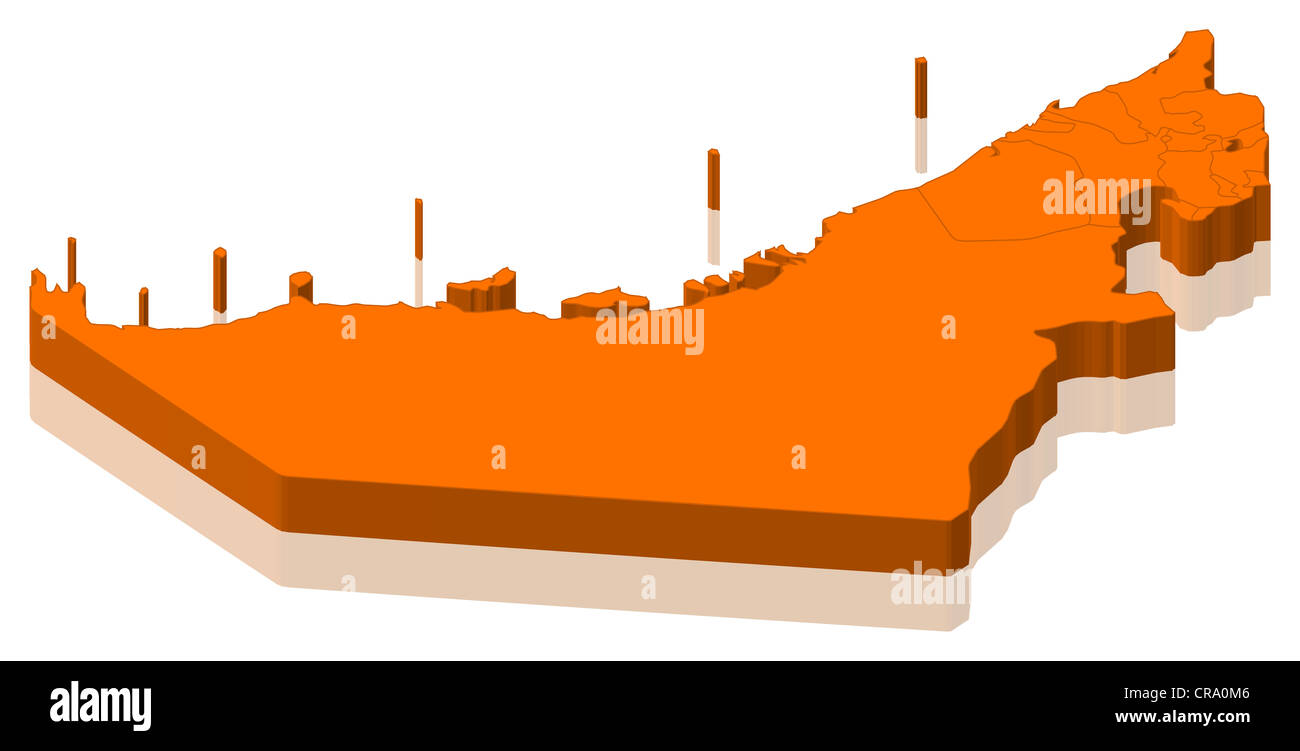 Political map of the United Arab Emirates with the several emerats ...