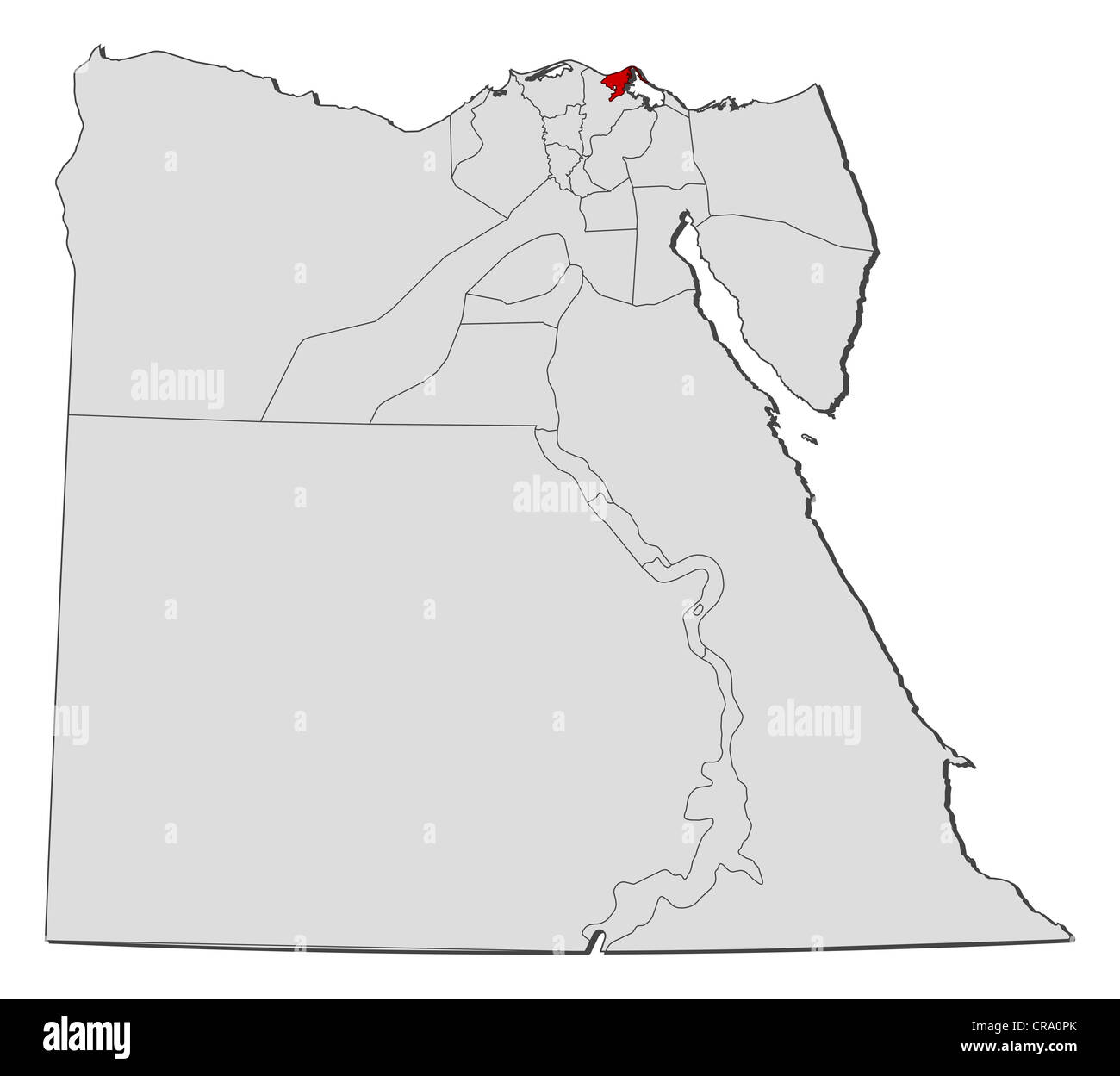 Political map of Egypt with the several governorates where Damietta is ...