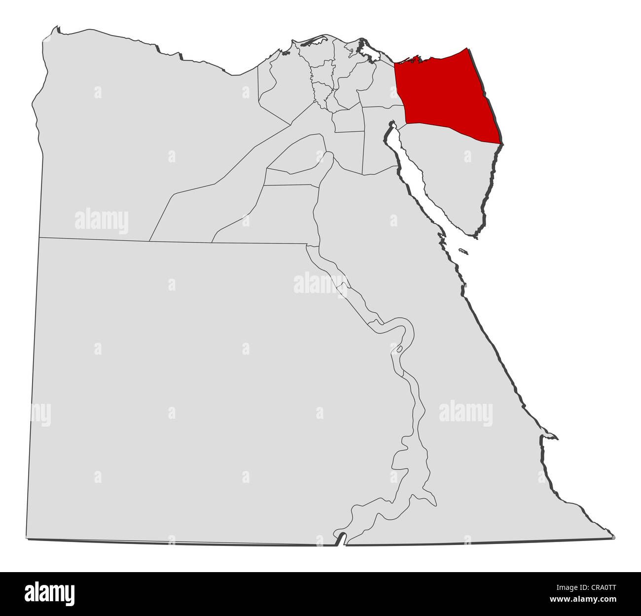 Political map of Egypt with the several governorates where North Sinai ...