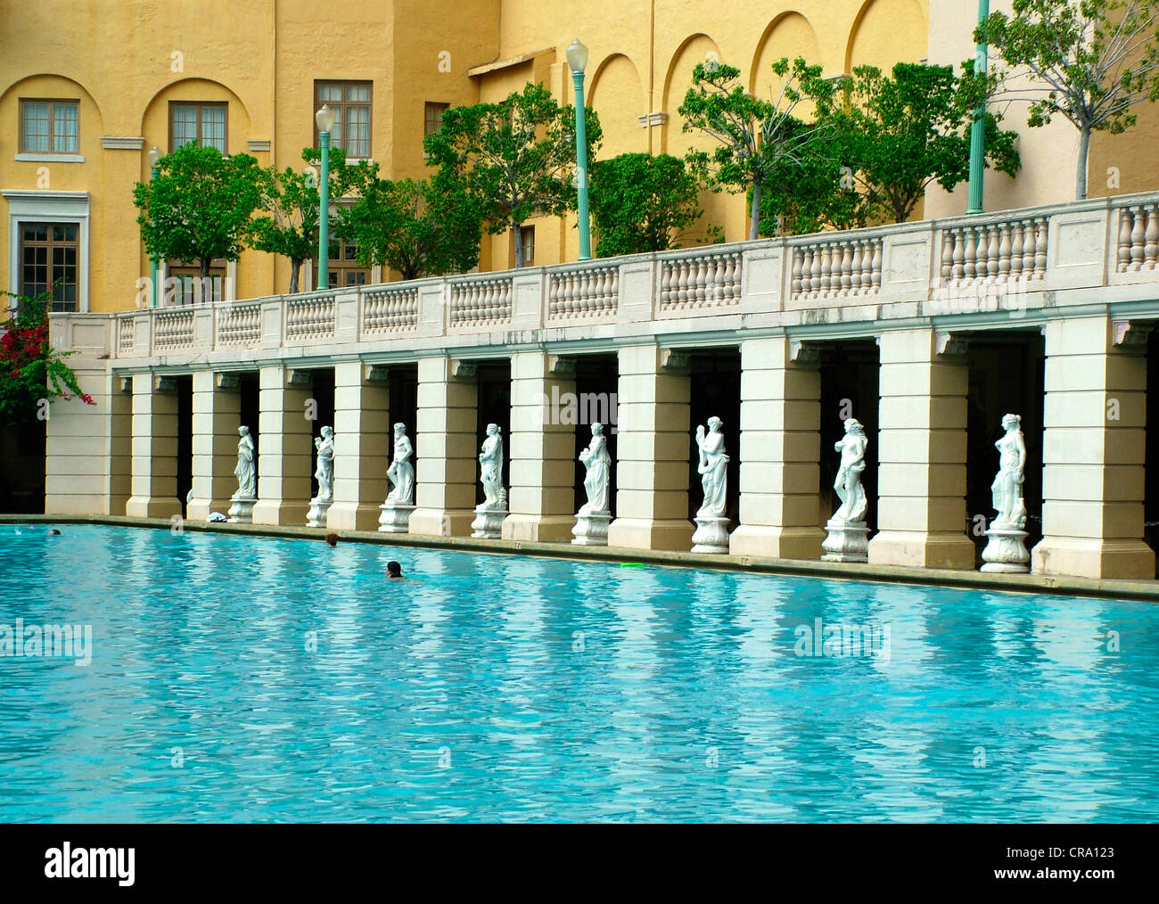 Line of Statues overlooking beautiful swimming pool at the historic ...