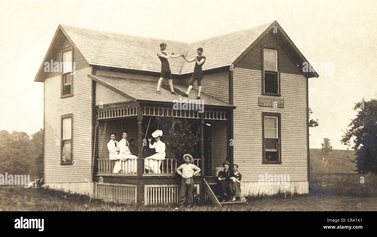 People Clowning Around at Sunset View Cottage Stock Photo - Alamy
