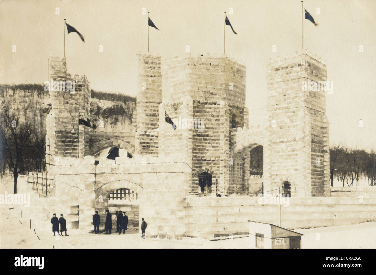 Canadian Ice Castle with Flags Flying from Towers Stock Photo - Alamy