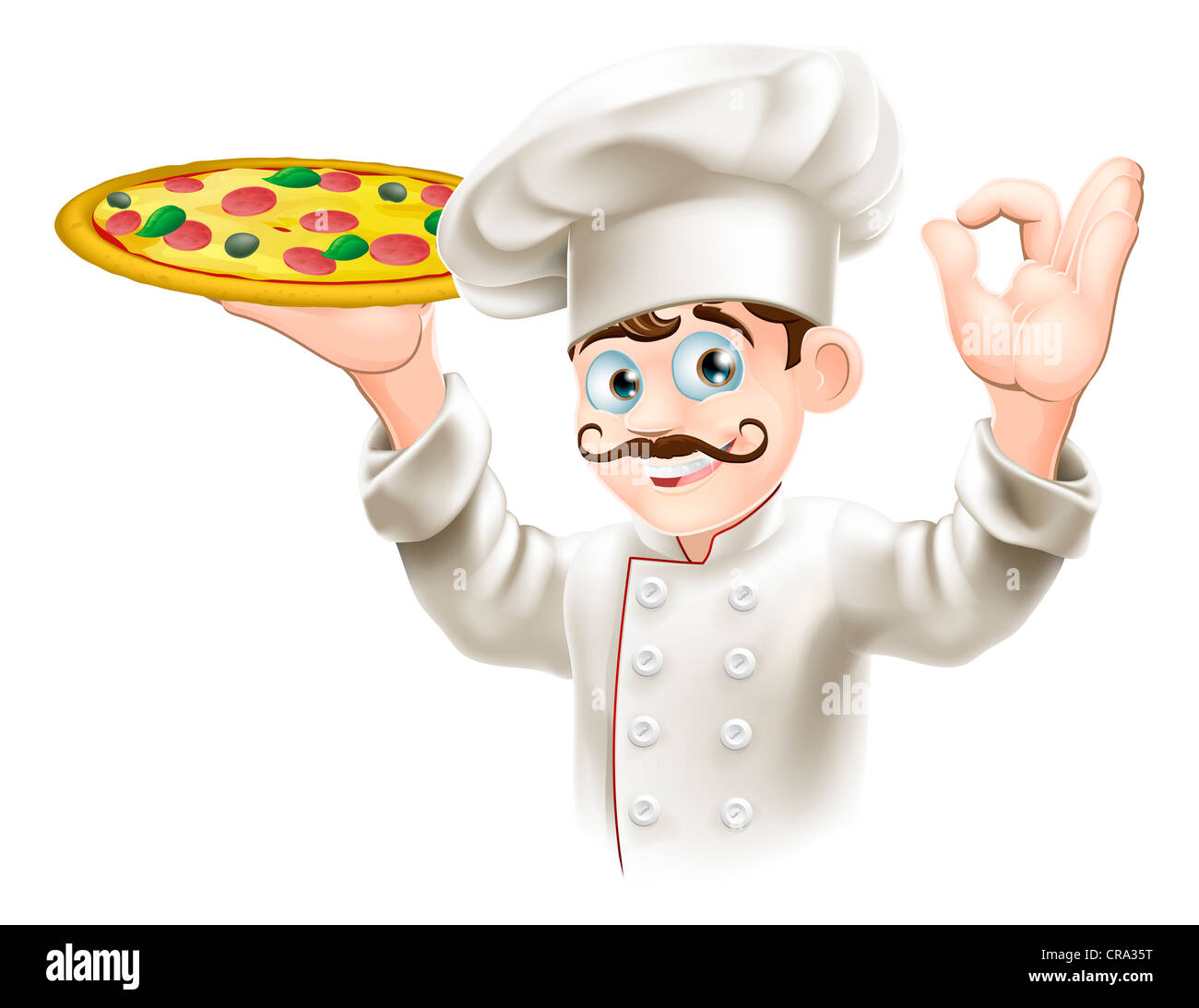 A happy cook from a pizzeria or Italian restaurant holding a pizza ...