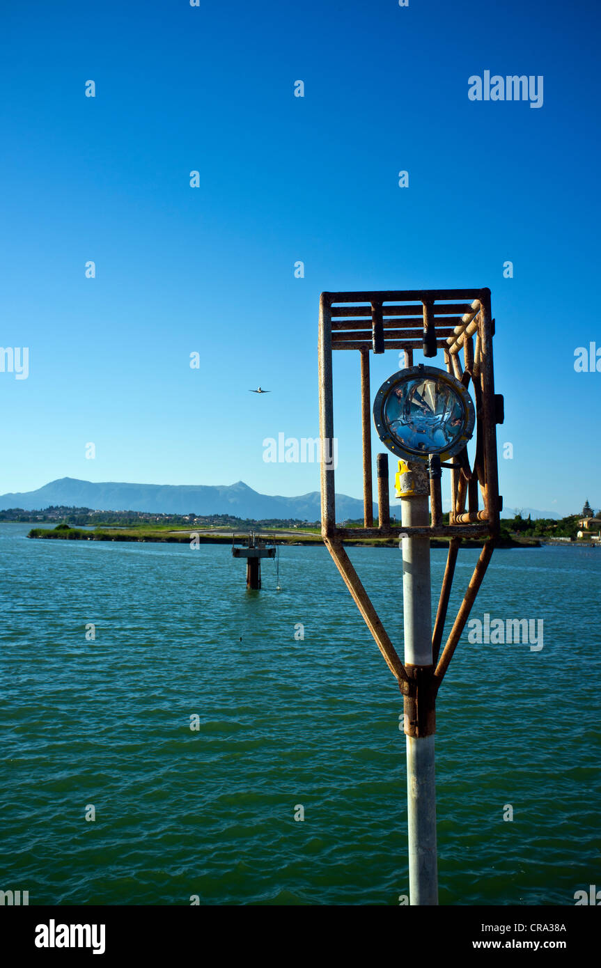 Corfu airport runway lights Stock Photo - Alamy