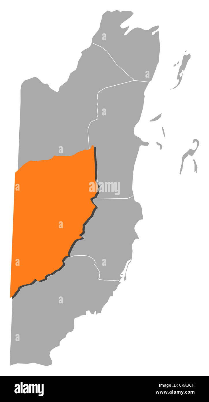 Political map of Belize with the several provinces where Cayo is ...