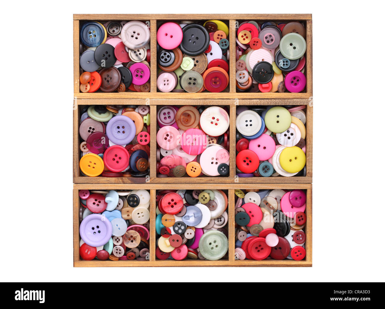 colorful buttons in wooden box Stock Photo - Alamy