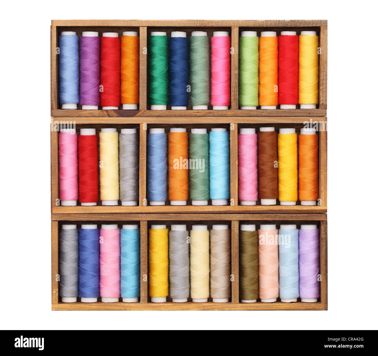 colorful threads in wooden box Stock Photo - Alamy