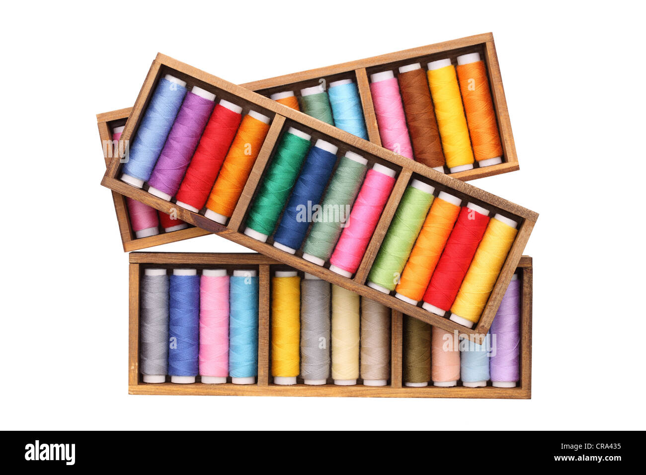 colorful threads in wooden box Stock Photo - Alamy