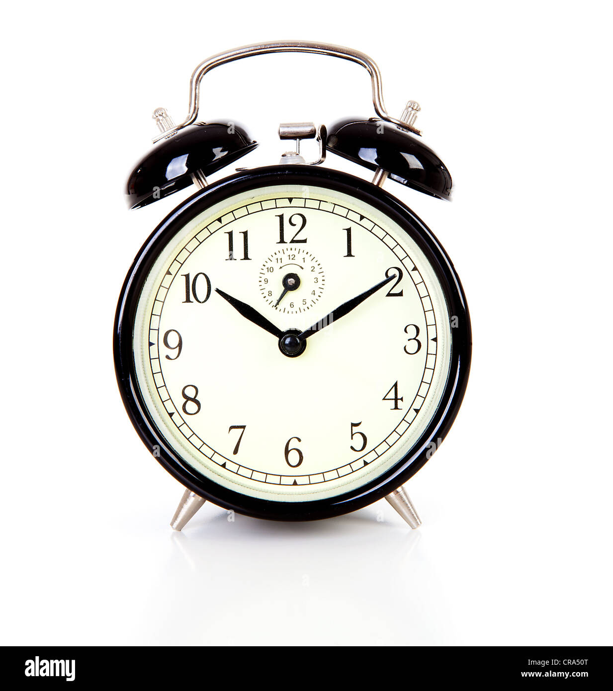 Black alarm clock over white background Stock Photo - Alamy