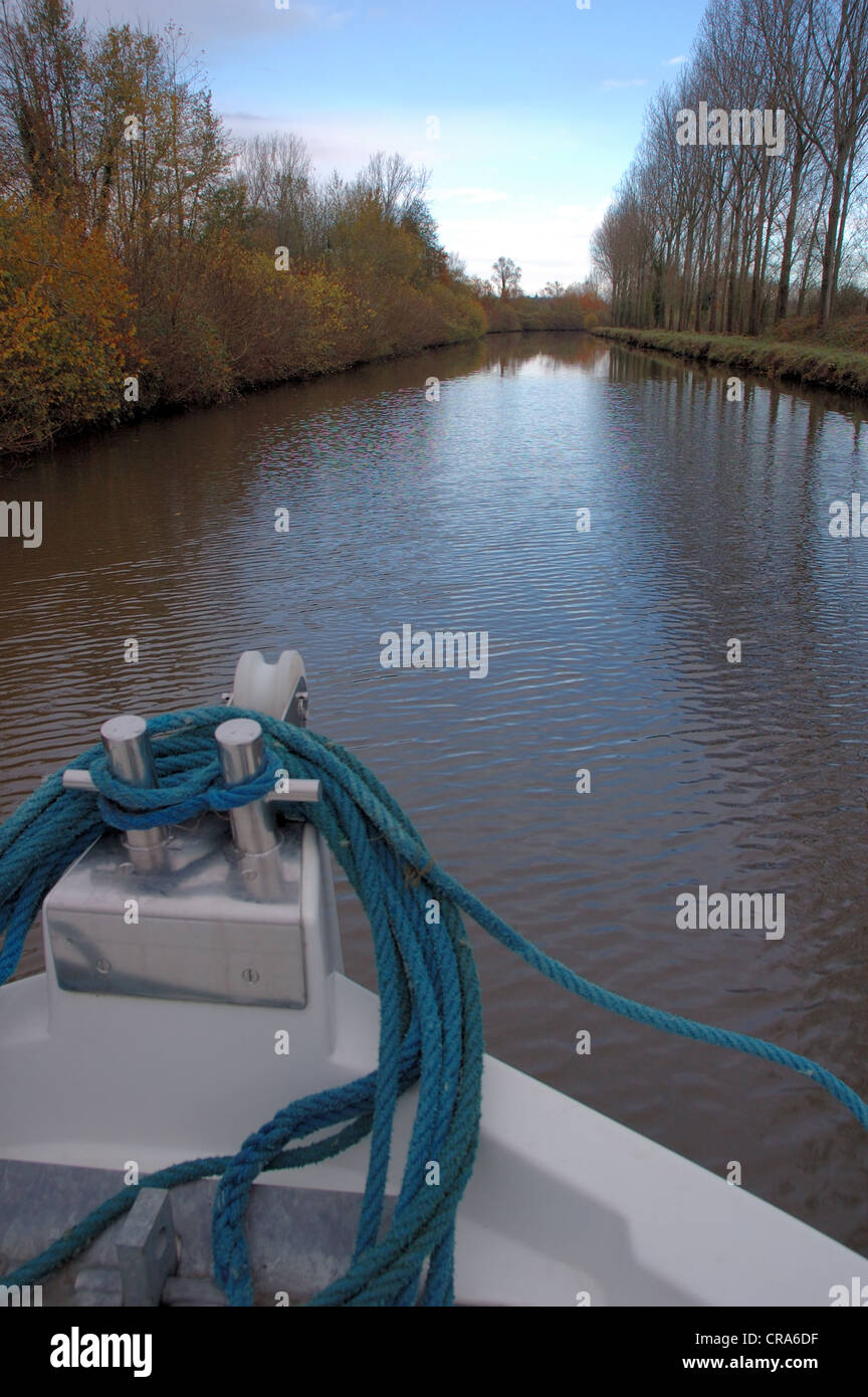 Cruising in a Locaboat penichette on the Canal de la Somme, near Cappy ...
