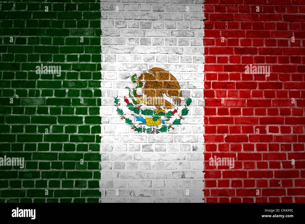 An image of the Mexico flag painted on a brick wall in an urban ...