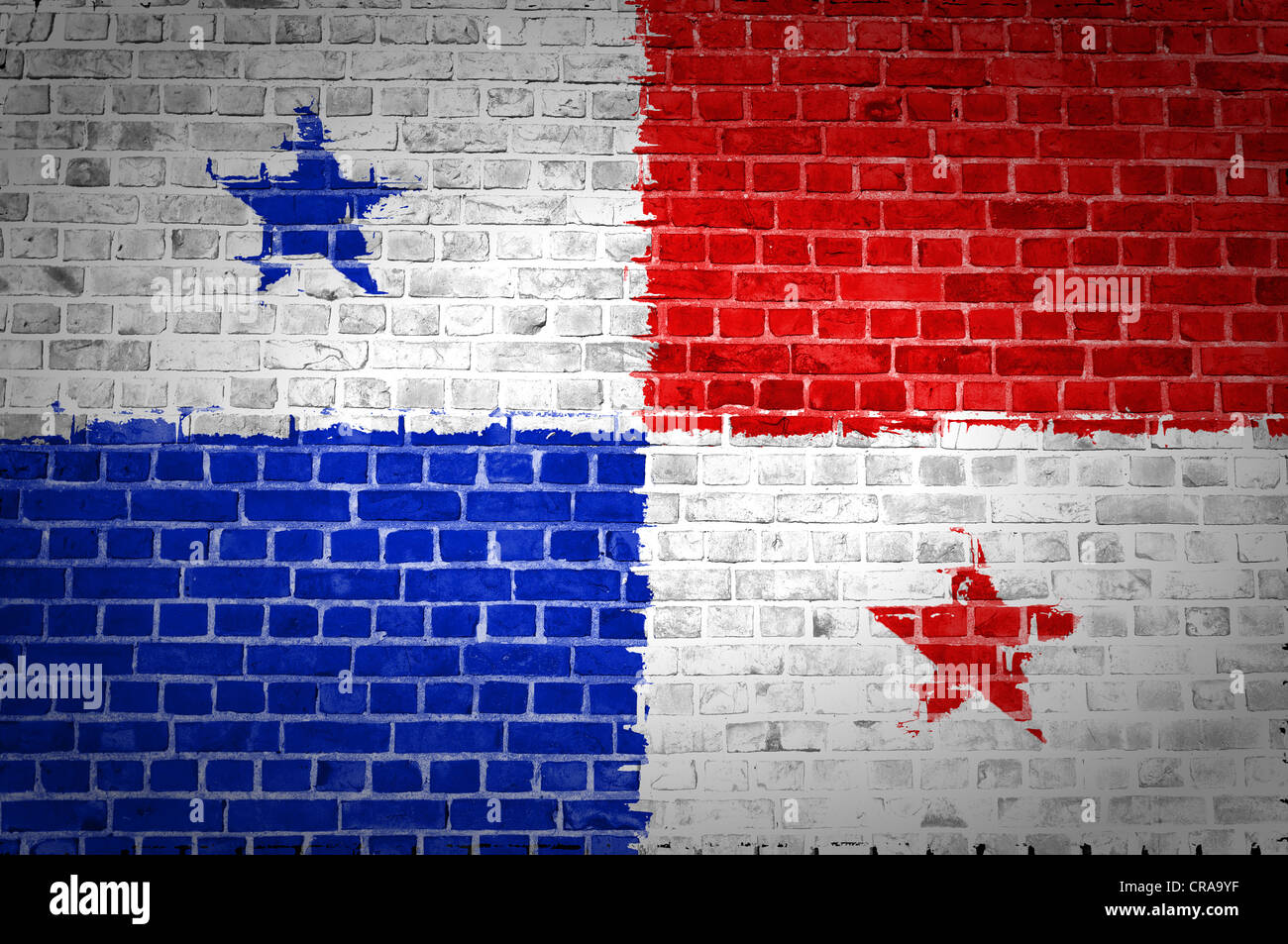 An image of the Panama flag painted on a brick wall in an urban ...