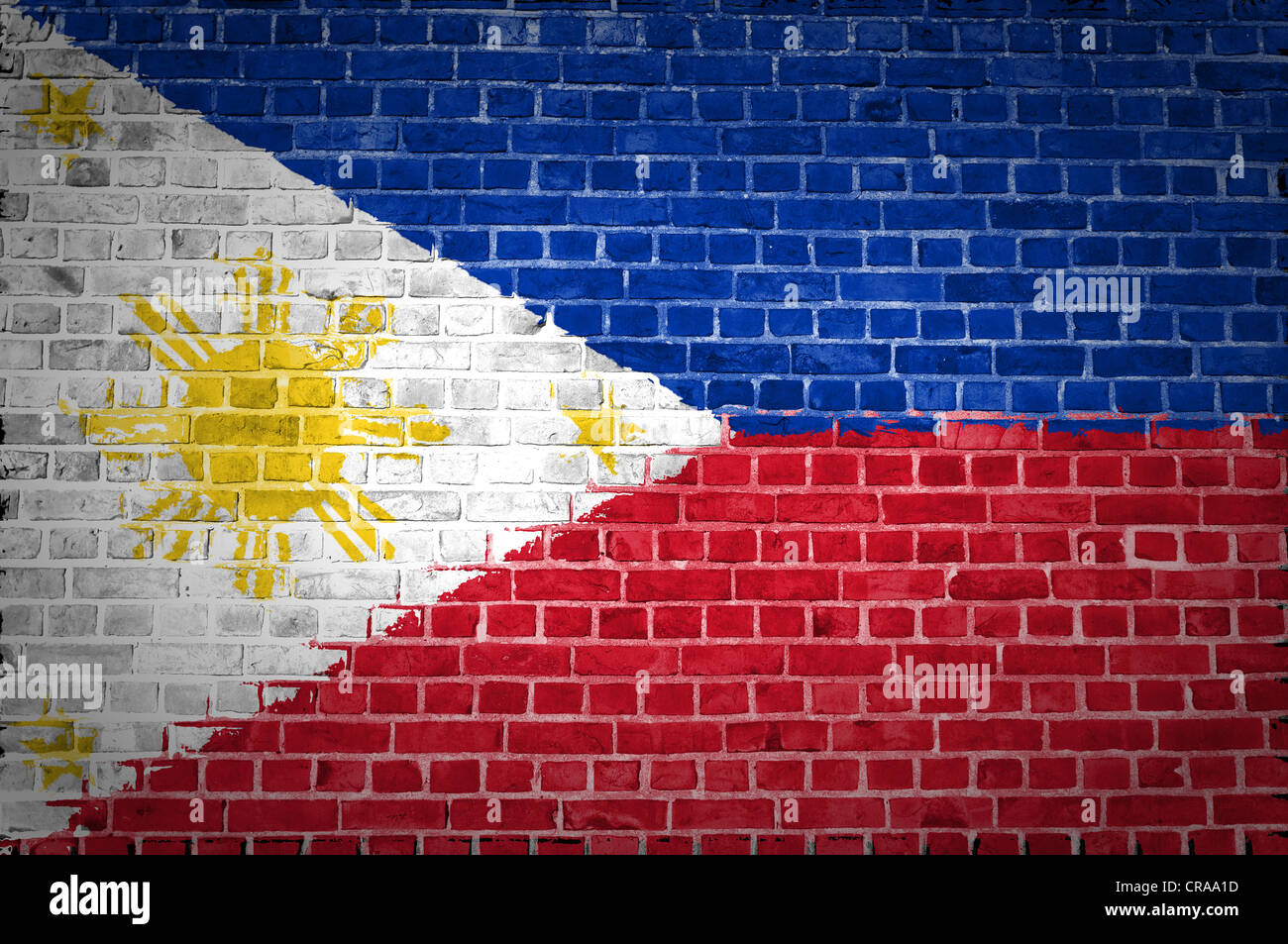 An image of the Philippines flag painted on a brick wall in an urban ...