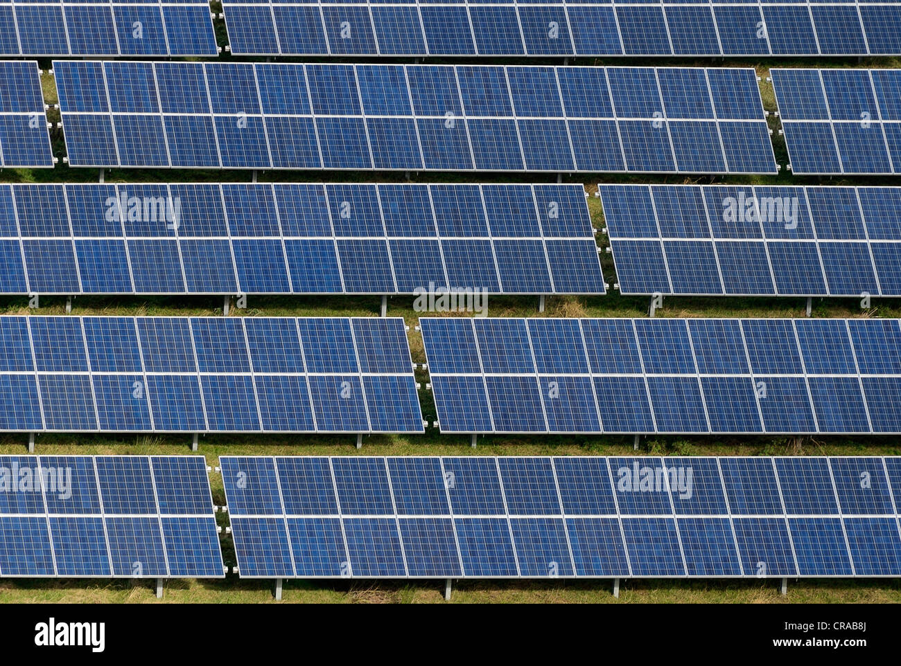 Aerial view, solar park, solar modules, open space photovoltaic plant ...
