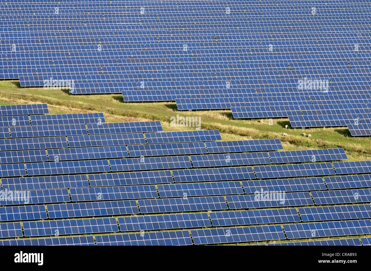 Aerial view, solar park, solar modules, open space photovoltaic plant ...