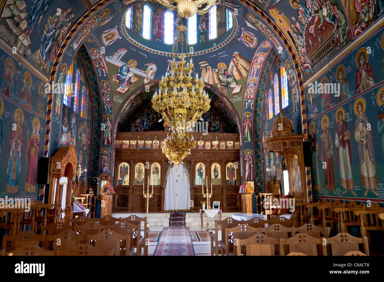 Interior view, Saint Nectarius church near Archipolis, Rhodes, Greece ...