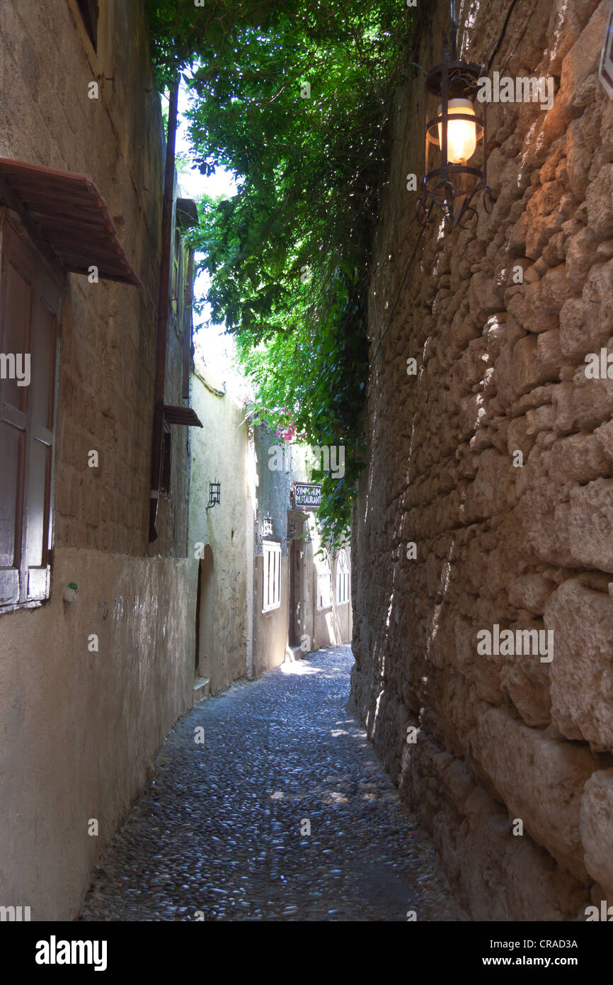 Narrow alley, historic centre of Rhodes, Greece, Europe Stock Photo - Alamy