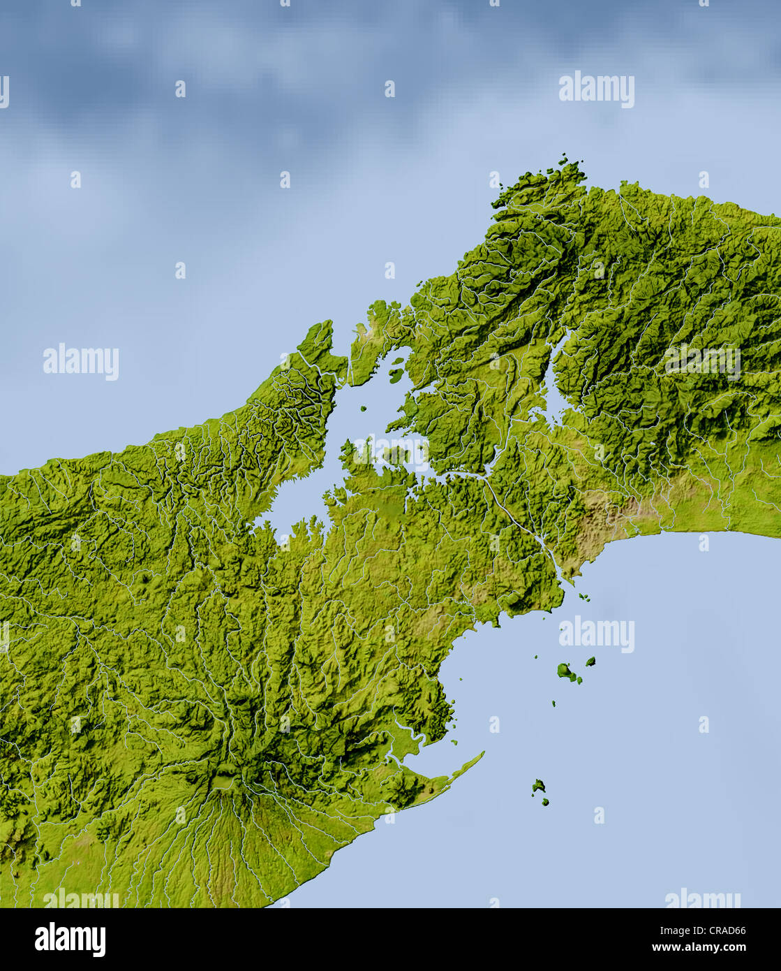 Panama Canal, shaded relief map. Colored according to natural ...