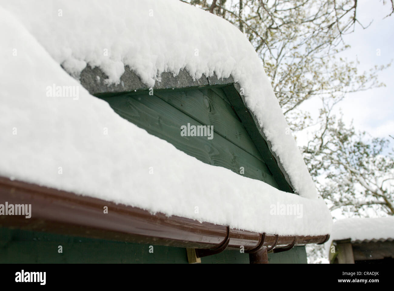 Deep snow on a shed roof and gutter in rural Scotland Stock Photo - Alamy