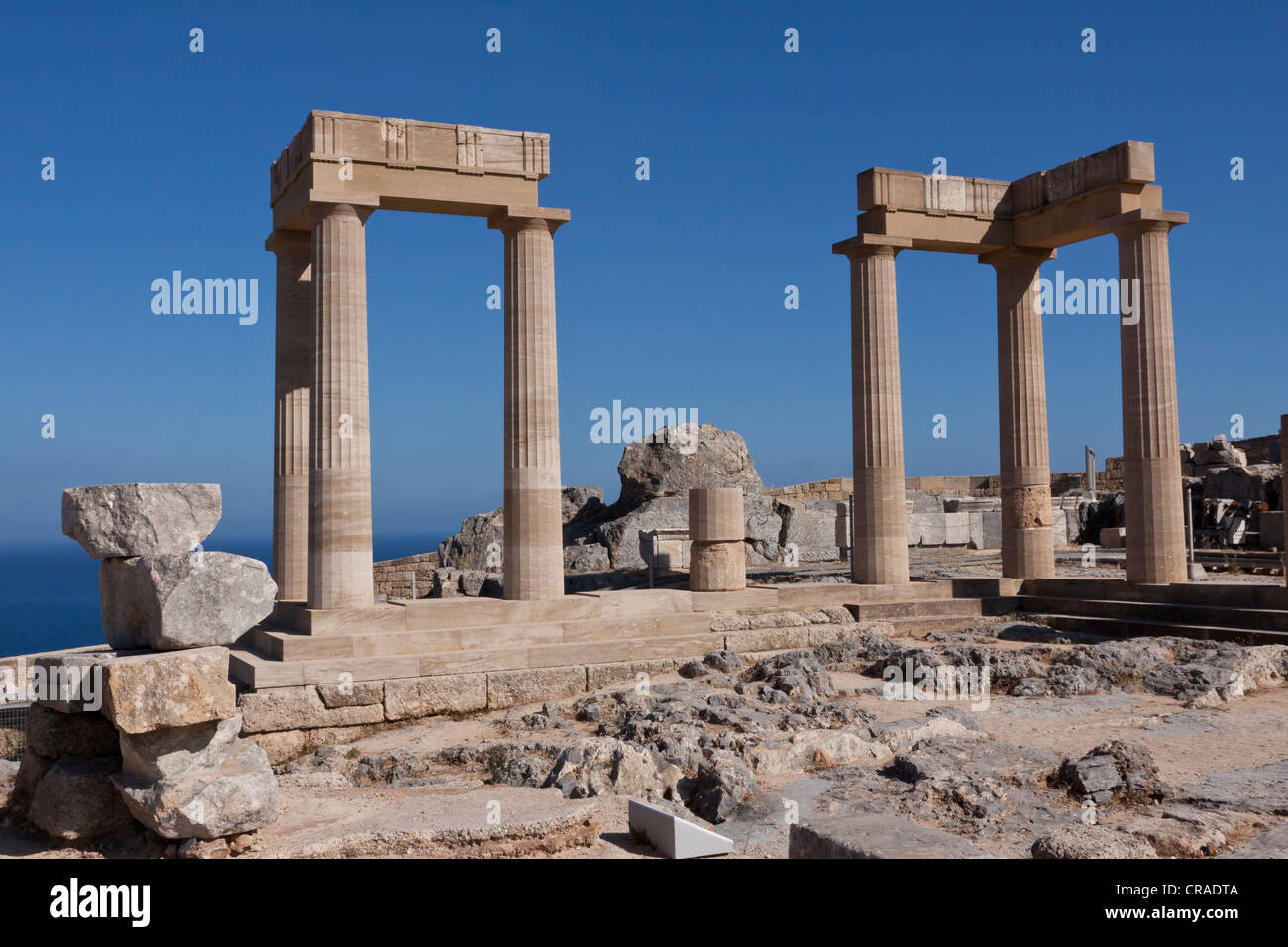 Columns, ruins, Acropolis of Lindos, Rhodes, Greece, Europe Stock Photo ...
