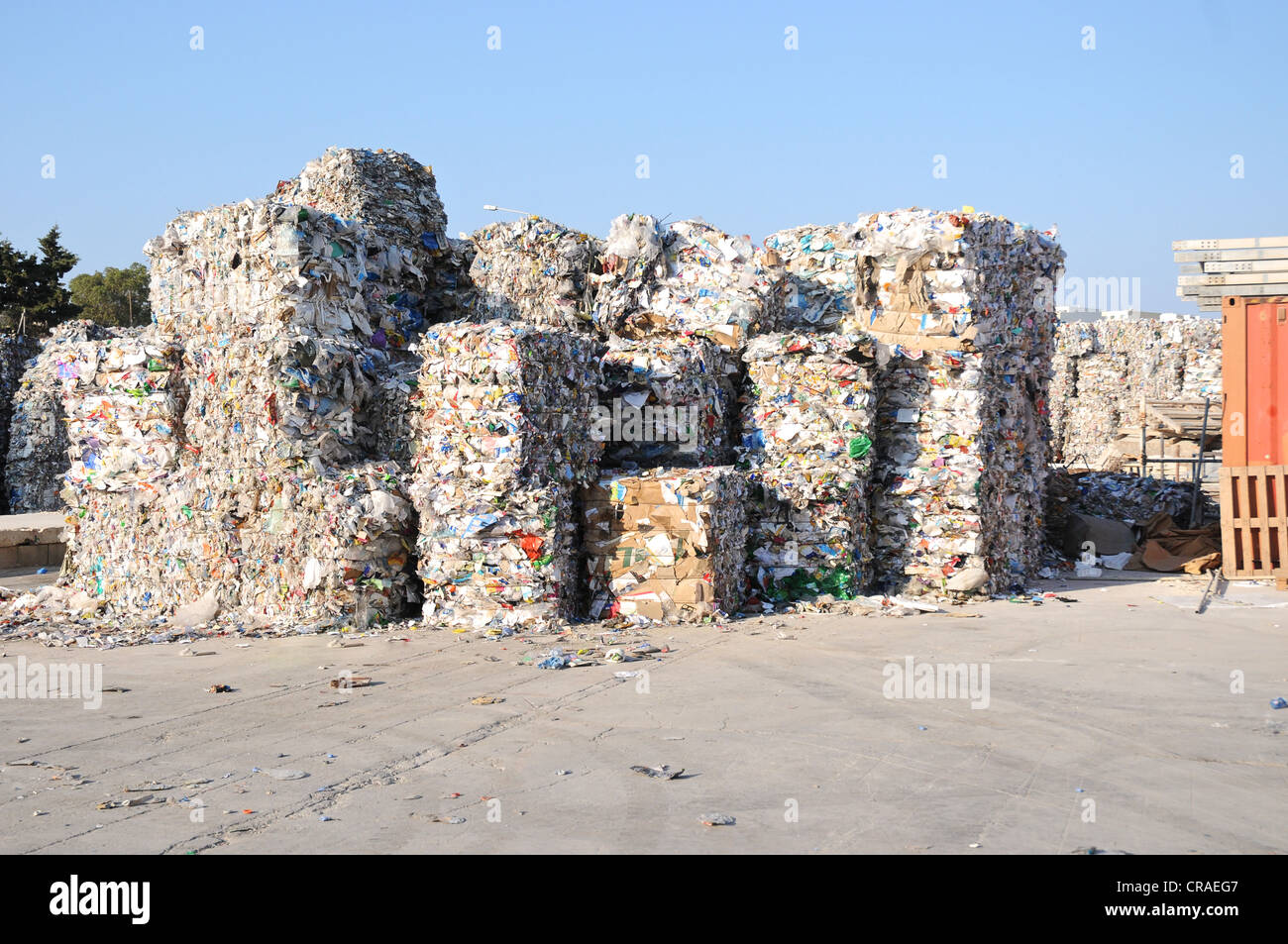 A waste separation site where different recyclable materials are ...