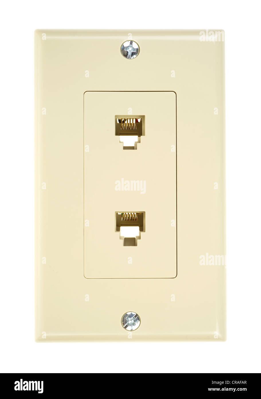 Beige dual outlet telephone plug Stock Photo - Alamy