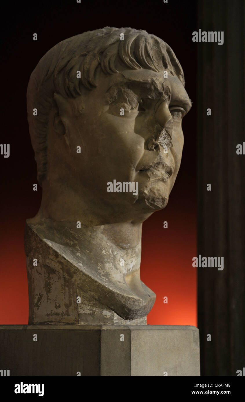 Trajan (53-117 AD). Roman emperor. Bust from acrolithic statue. Marble ...