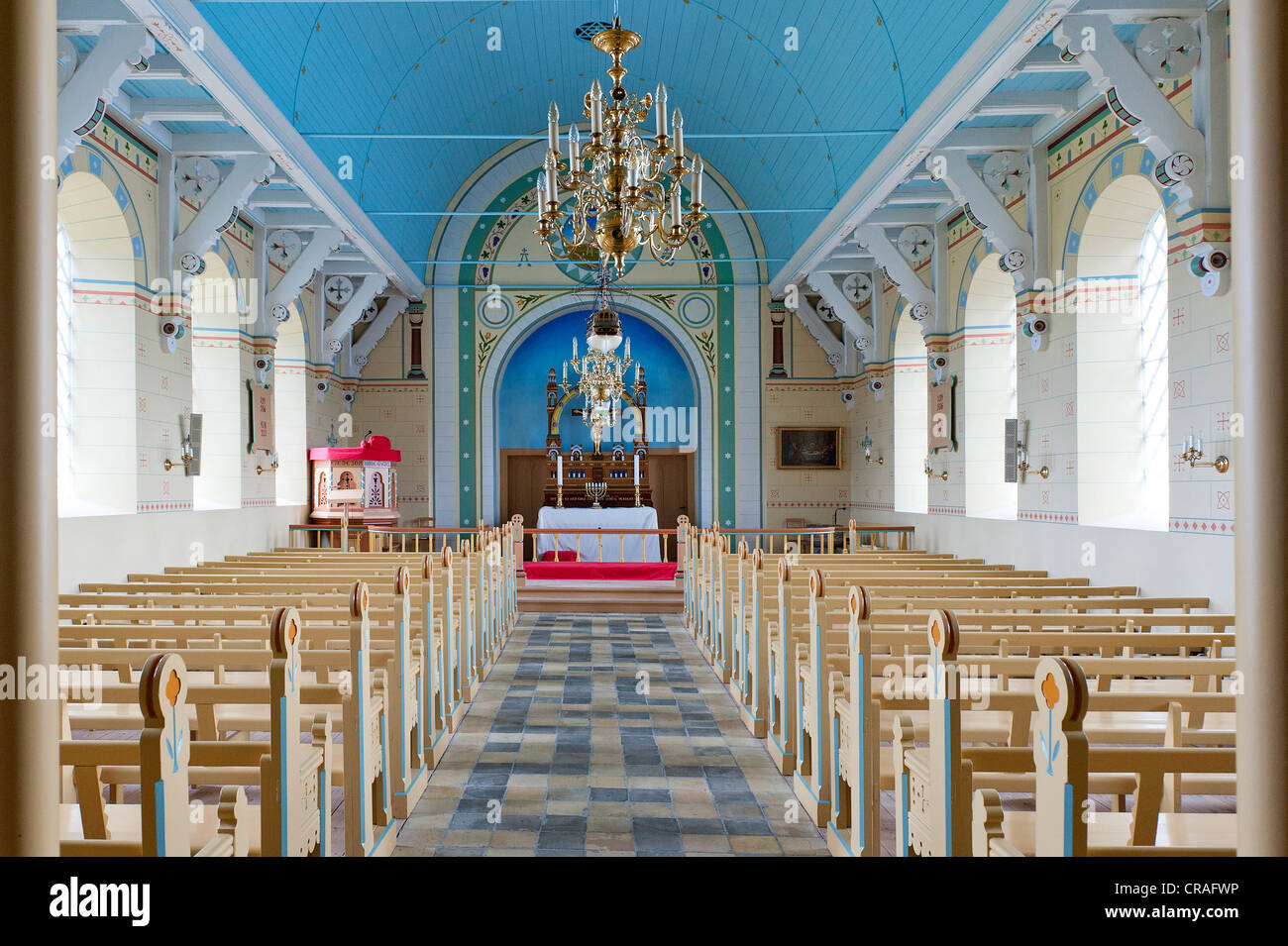 Interior, church, Eiði, Eidi, Eysturoy, Faroe Islands, Denmark, North ...