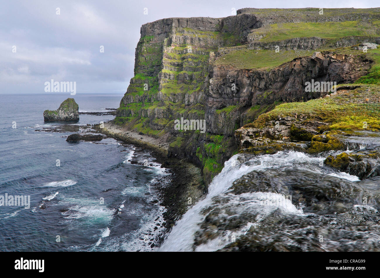 Drifandi waterfall, Drifandisbjarg, east coast of Hornstrandir ...