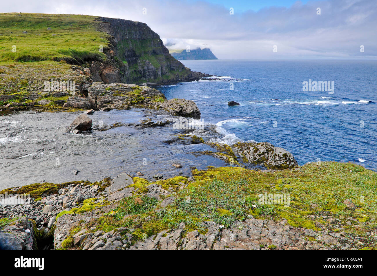 Drifandi waterfall, Drifandisbjarg, east coast of Hornstrandir ...