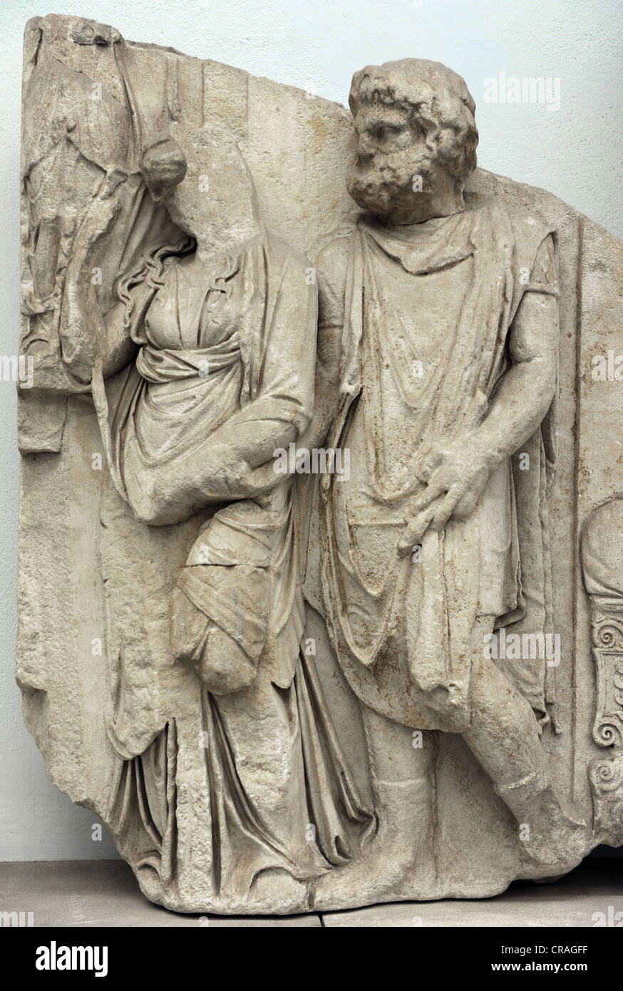 Pergamon Altar. 164-156 BC. Telephos Frieze. Detail. Teuthras gives ...