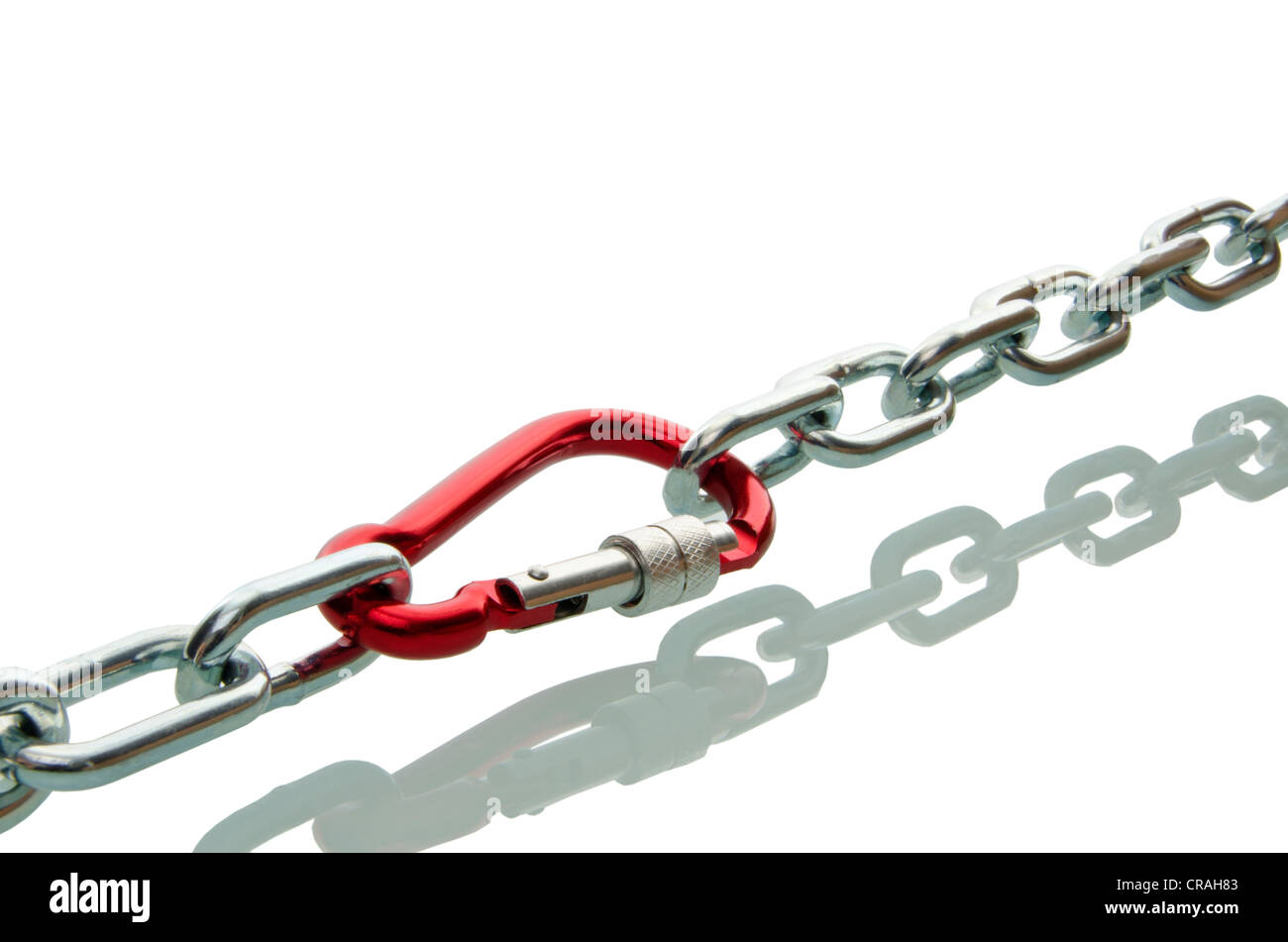 Carabiner between two stretched chains, symbolic image of cohesion ...