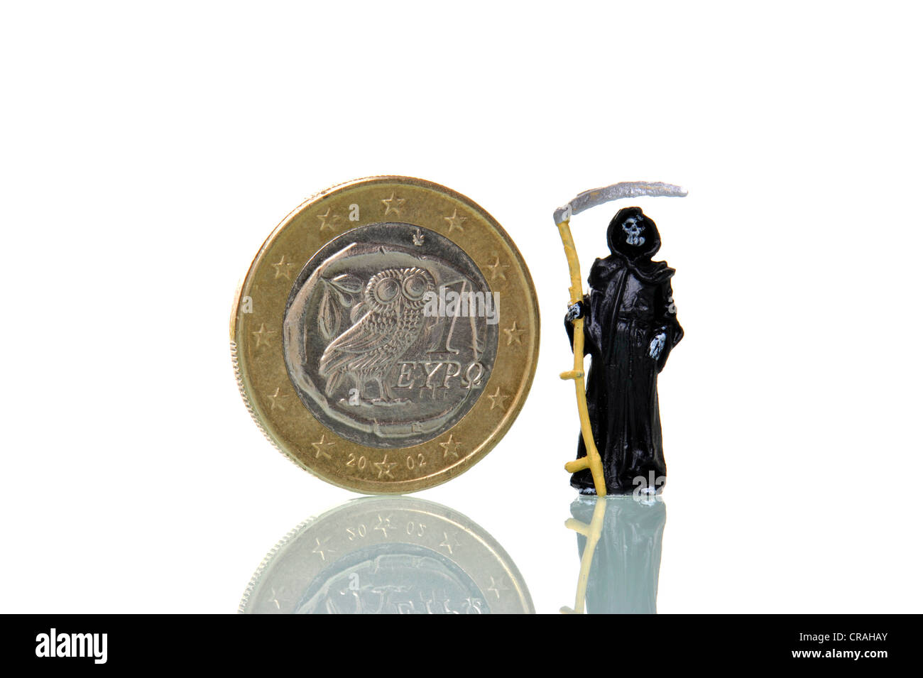 Death standing next to a Euro coin from Greece, symbolic image for Euro ...