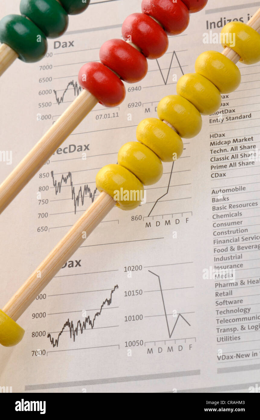 Abacus and index charts, symbolic image for the stock market Stock ...
