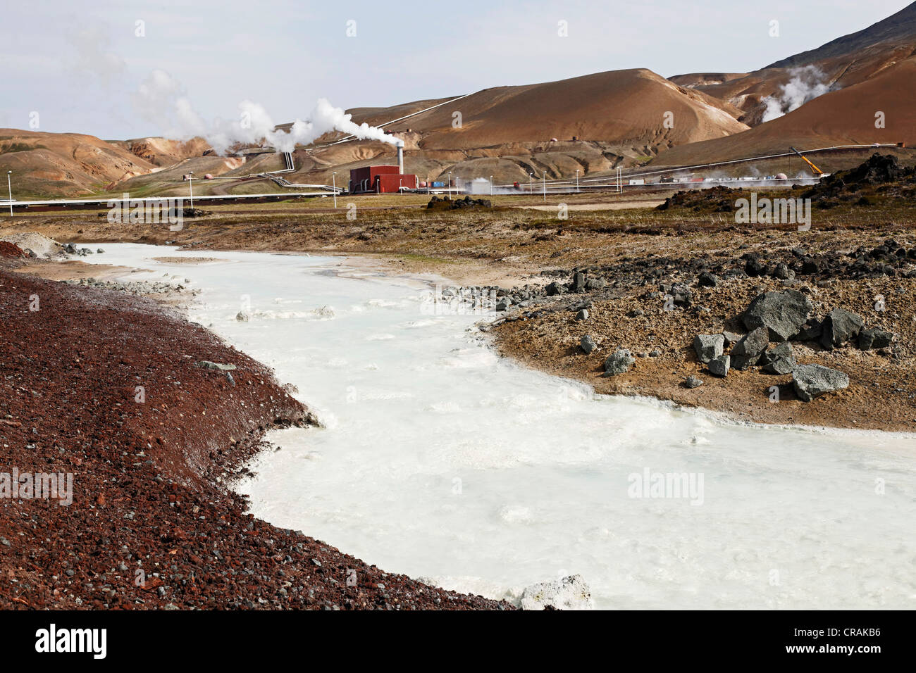 Distribution station of the Kroefluvirkjun geothermal power station at ...