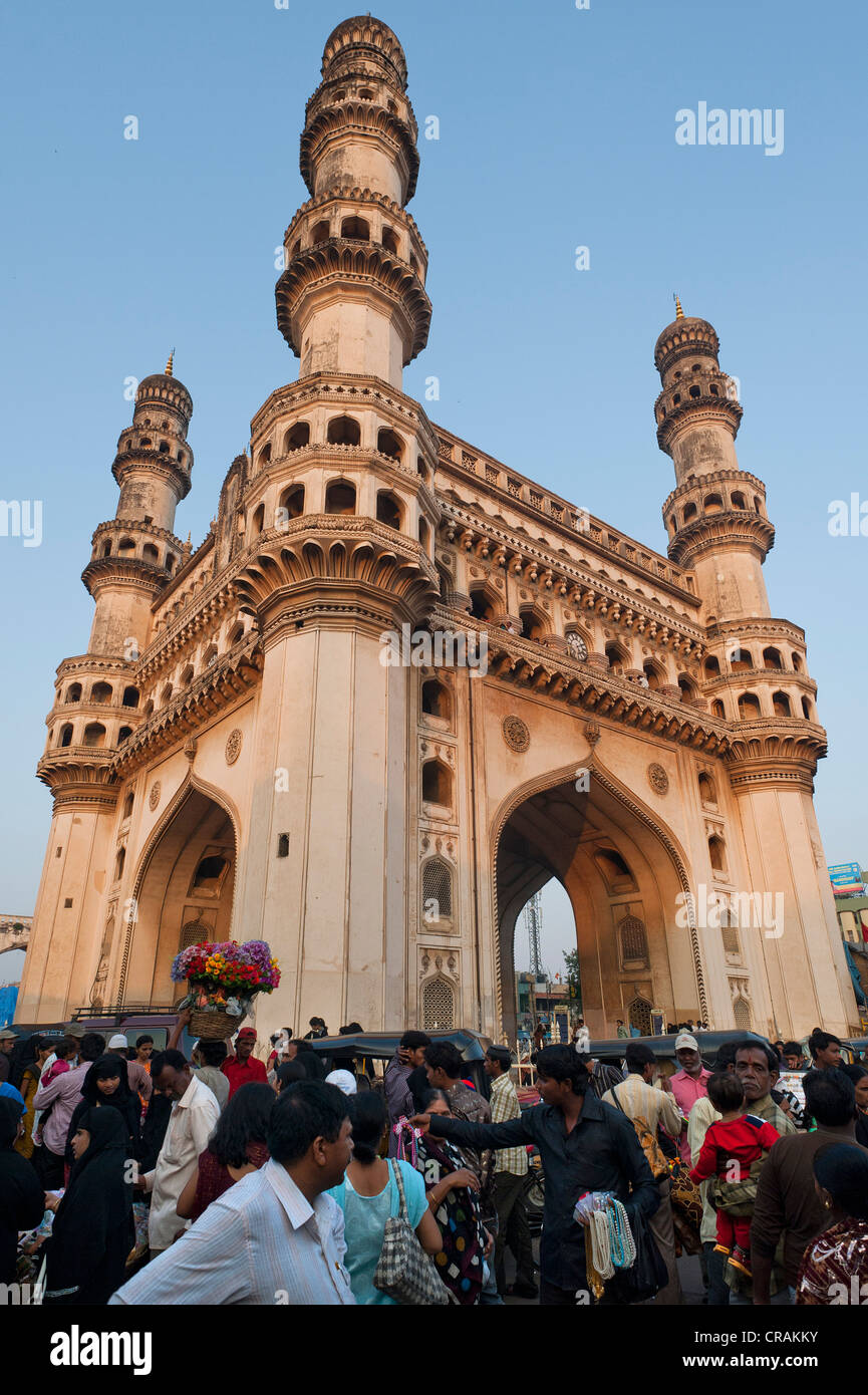 Charminar monument with four minarets, Hyderabad, Andhra Pradesh ...